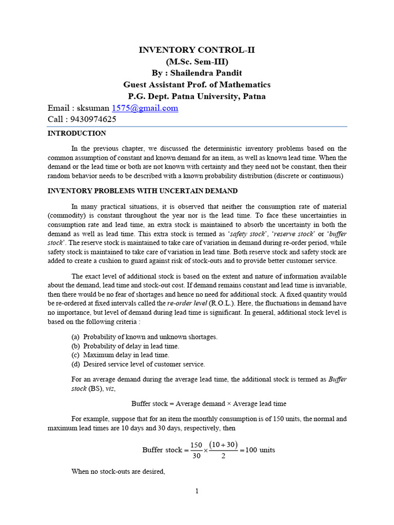 MSC Math 129 | PDF | Inventory | Demand