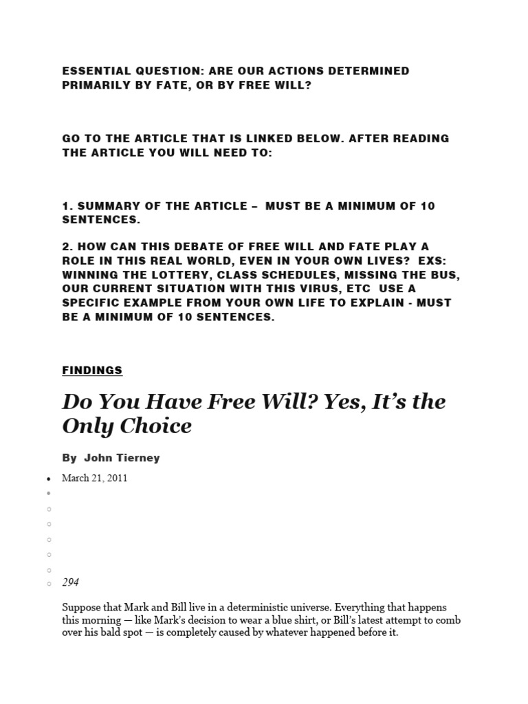 Fate Vs Free Will | PDF | Free Will | Determinism