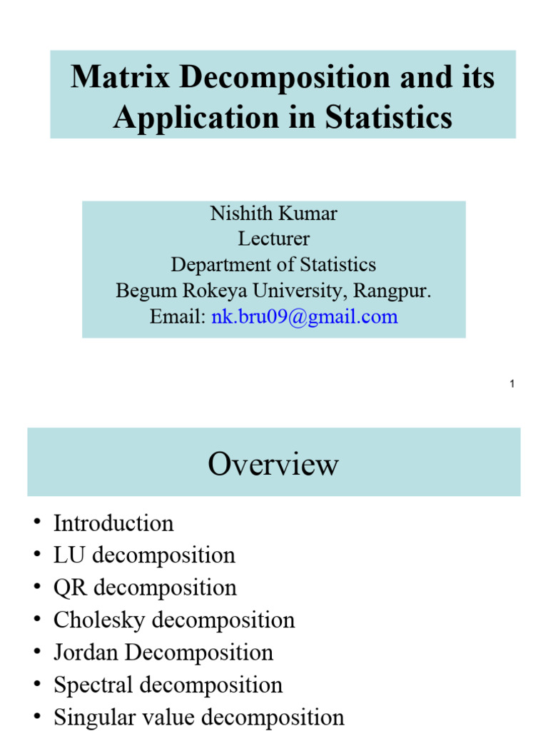 Matrix Decomposition And Its Application In Statistics Nk 1 Pdf Matrix Mathematics