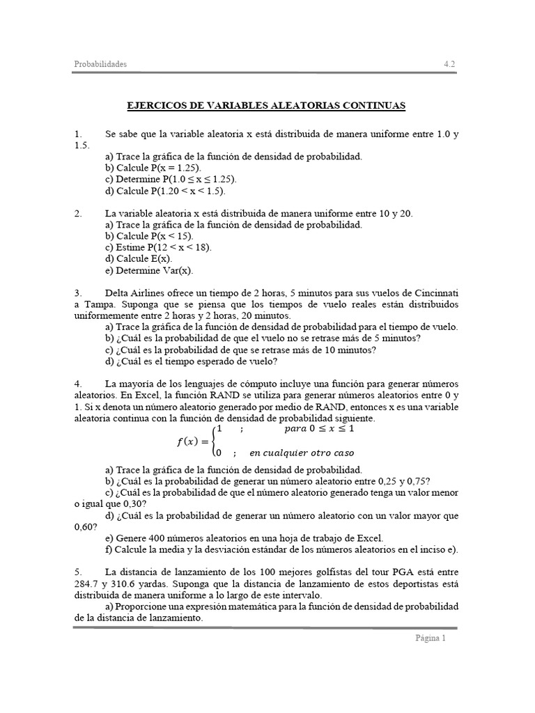 4.2 Ejercicios de Variables Aleatorias Continuas | PDF | Variable ... 4.2 Ejercicios de Variables Aleatorias Continuas | PDF | Variable ...