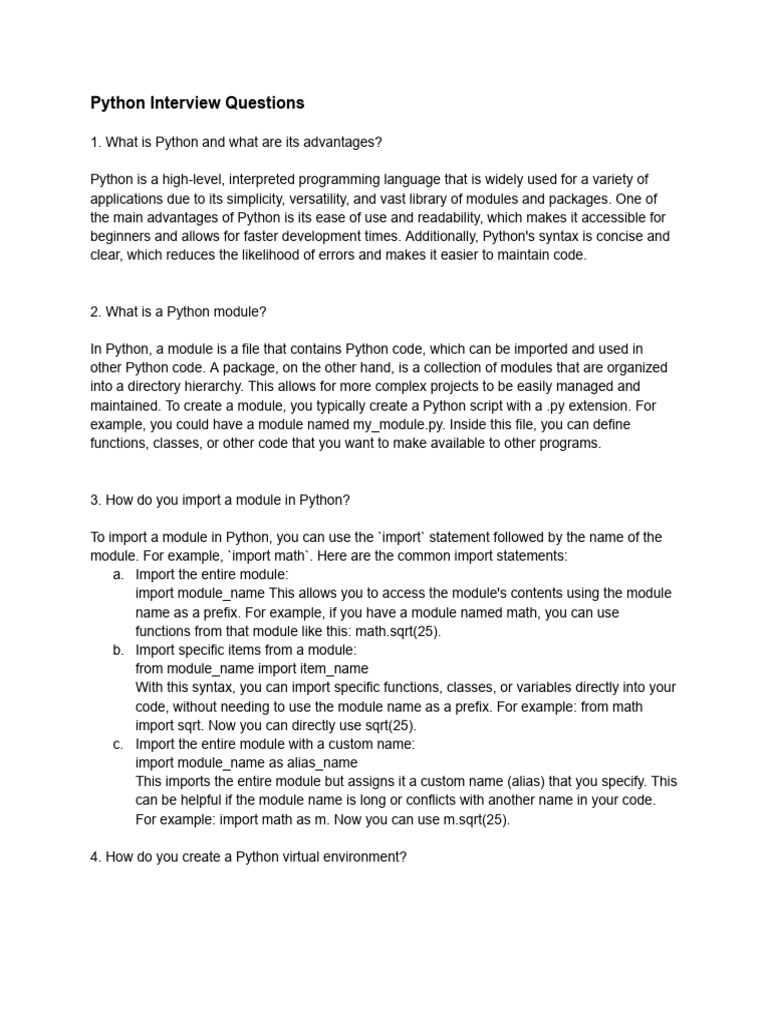 Interview QNA-python | PDF | Control Flow | Class (Computer Programming) Interview QNA-python | PDF | Control Flow | Class (Computer Programming)