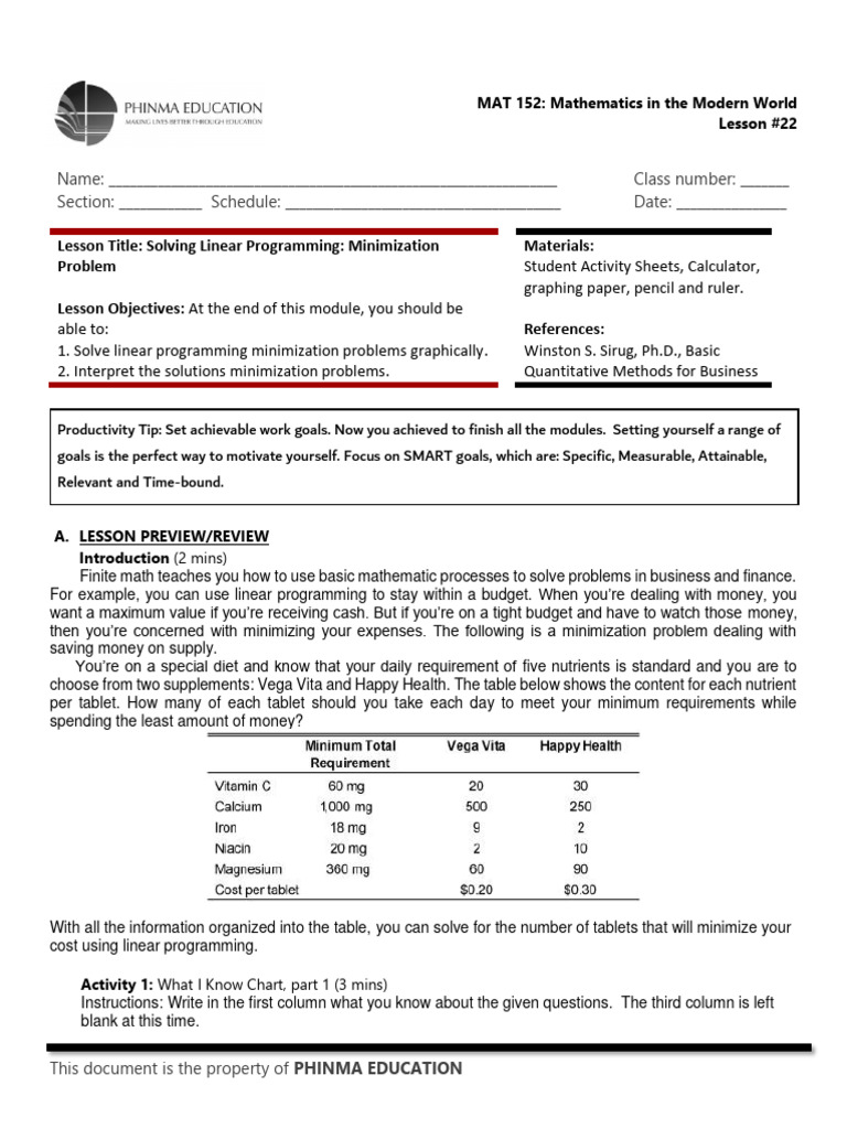 Sas 22 Mat 152 - FLM v2 | PDF | Linear Programming | Mathematical Optimization