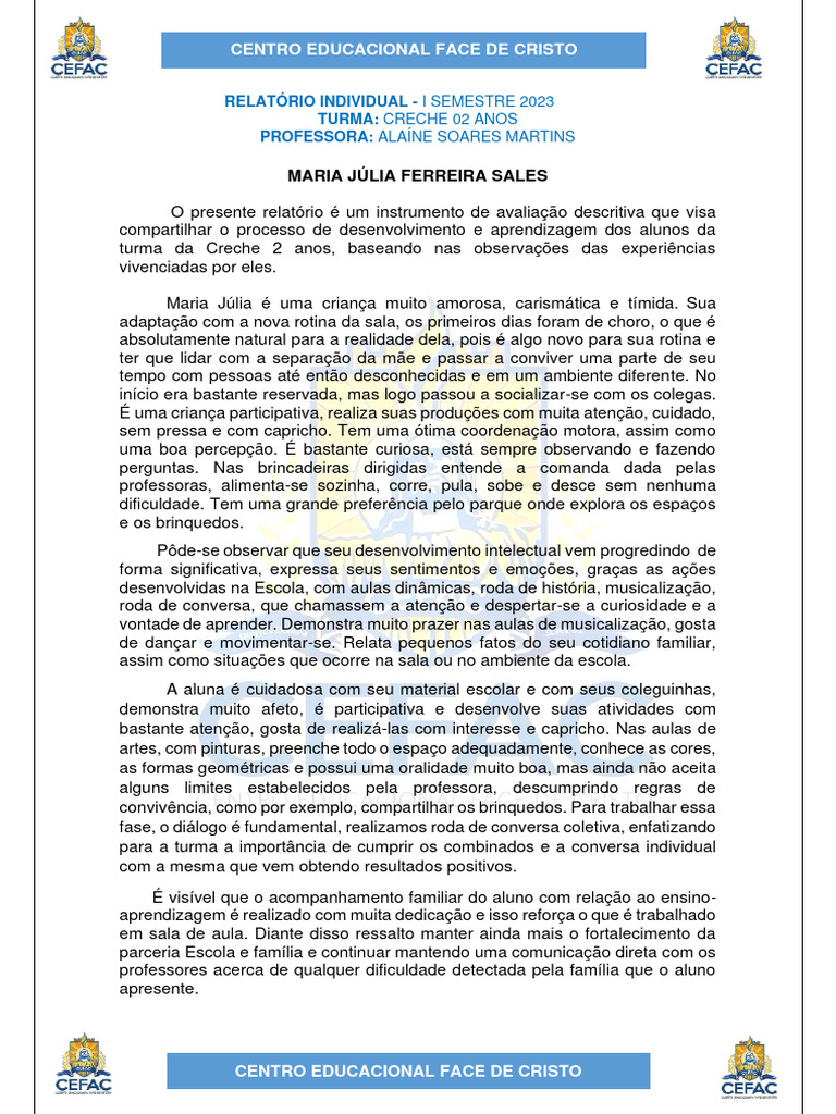 Relatório Maria Júlia | PDF | Aprendizado Relatório Maria Júlia | PDF | Aprendizado