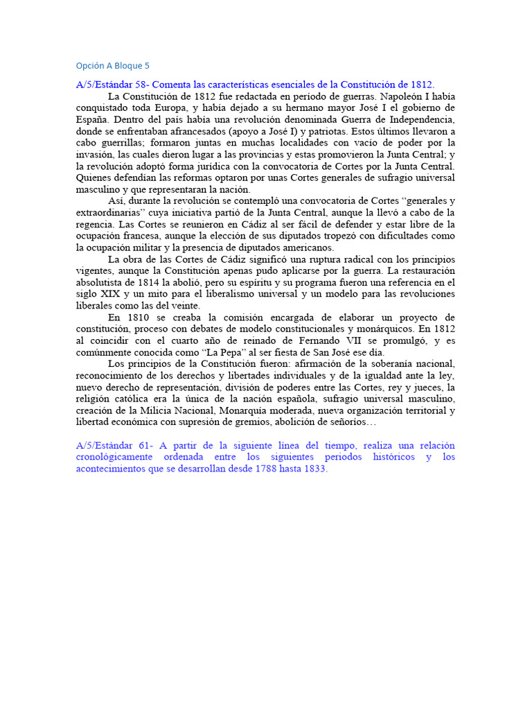 Caracter sticas De La Constituci n De 1812 PDF Espa a Gobierno