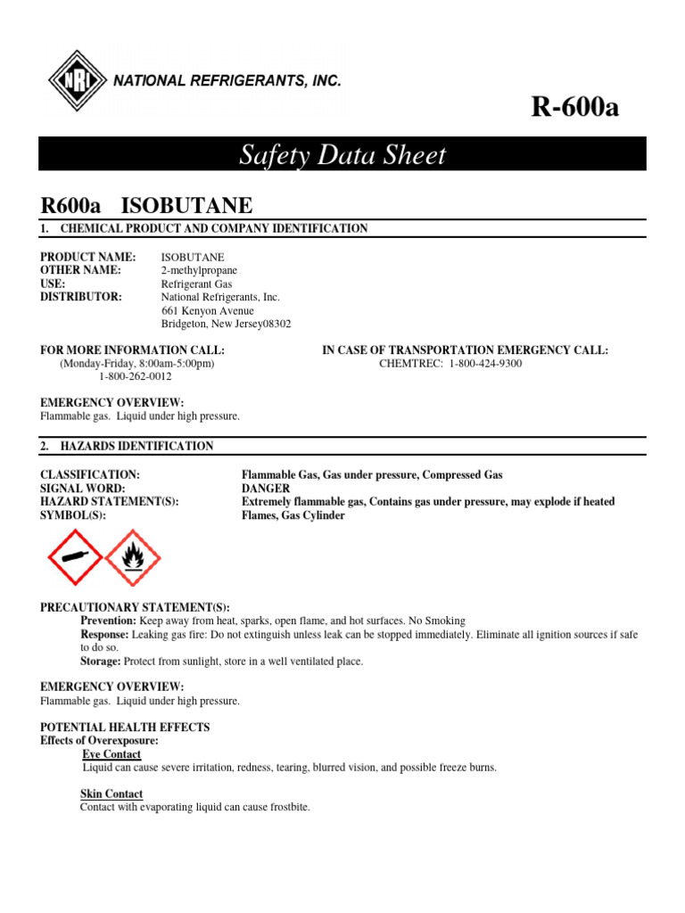 R600a - MSDS | PDF | Firefighting | Water
