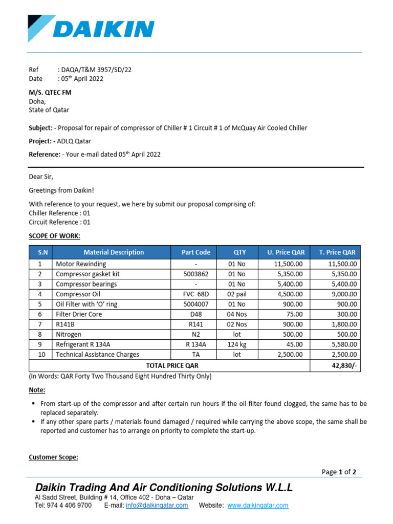 Daikin Proposal | PDF