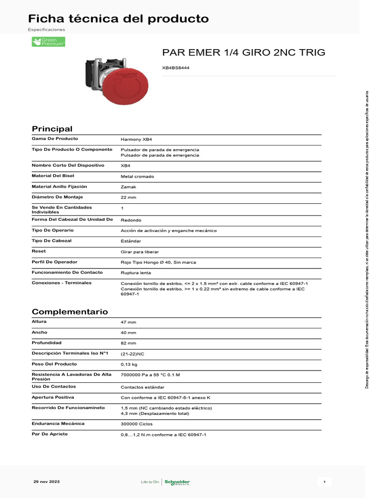 Schneider Electric - Harmony-XB4 - XB4BS8444 | PDF | Tornillo | Bienes ...