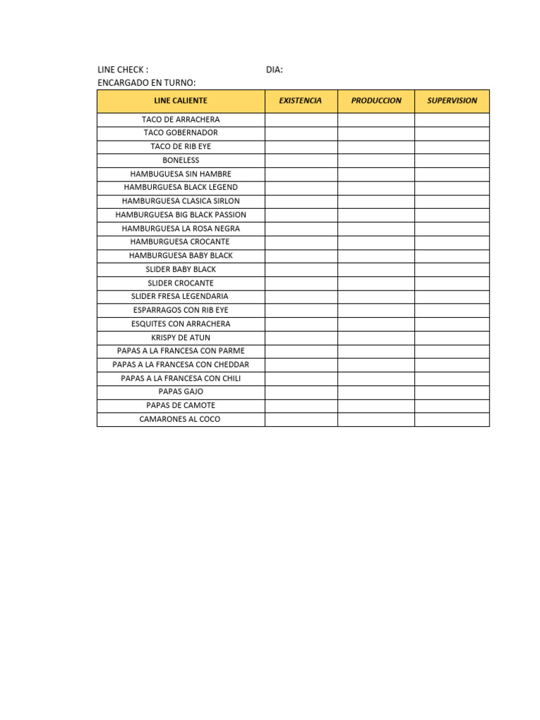 Line Check Cocina Black Legend | PDF | Hamburguesas | Taco