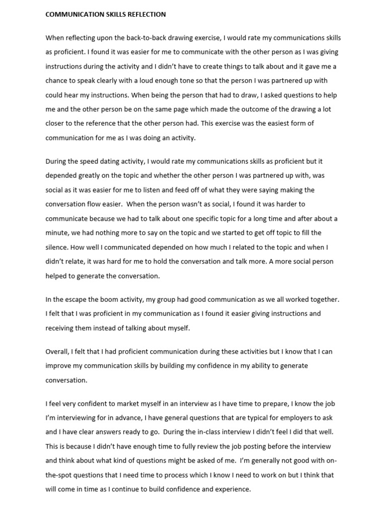Communication Skills Reflection | PDF | Communication | Conversation