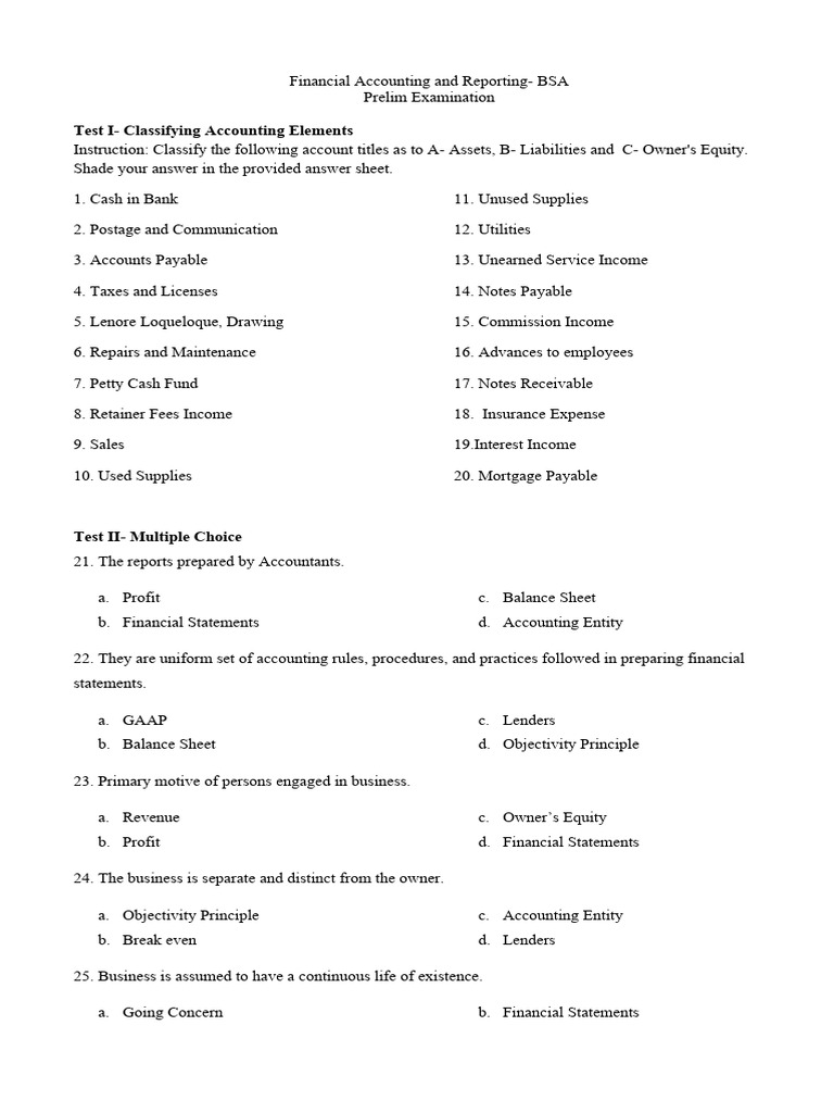FAR 1 - Prelim Exam | PDF | Balance Sheet | Equity (Finance)