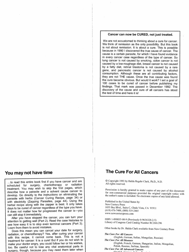 The Cure For All Cancers DR Hulda Clark | PDF