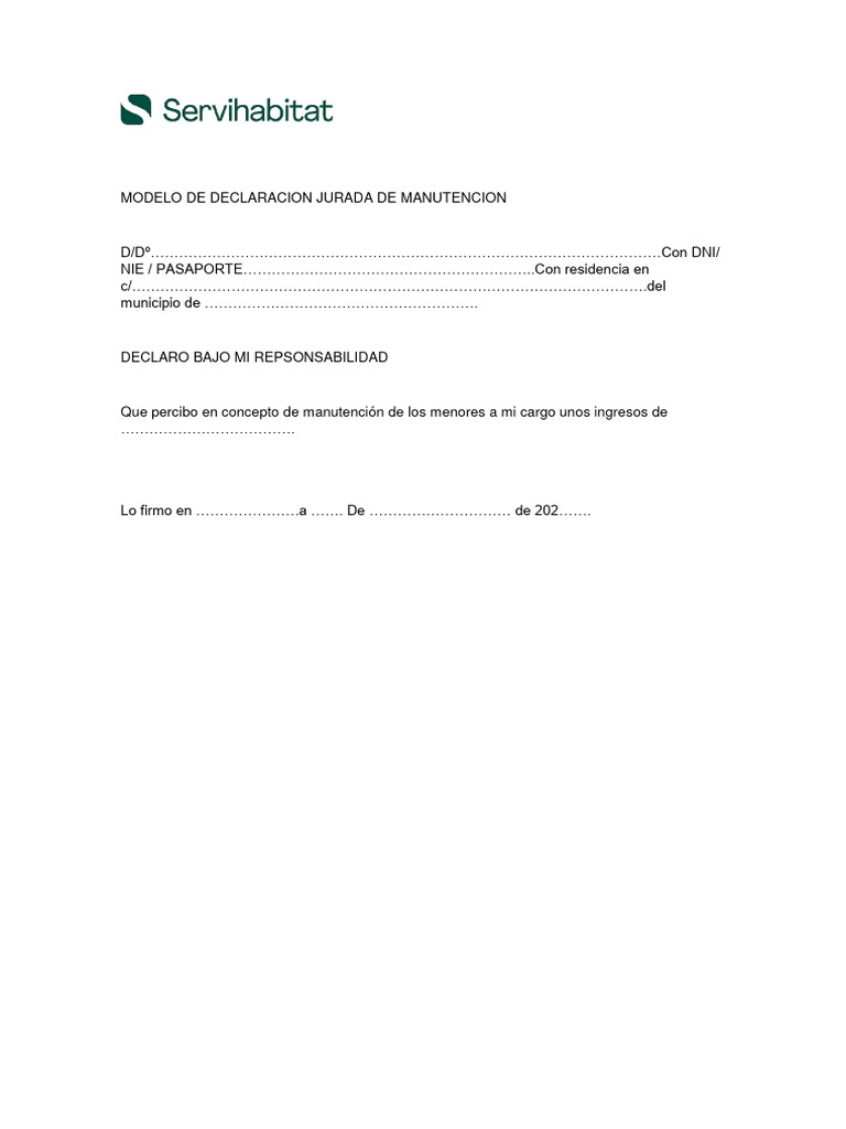 Modelo de Declaración Jurada de Manutención | PDF
