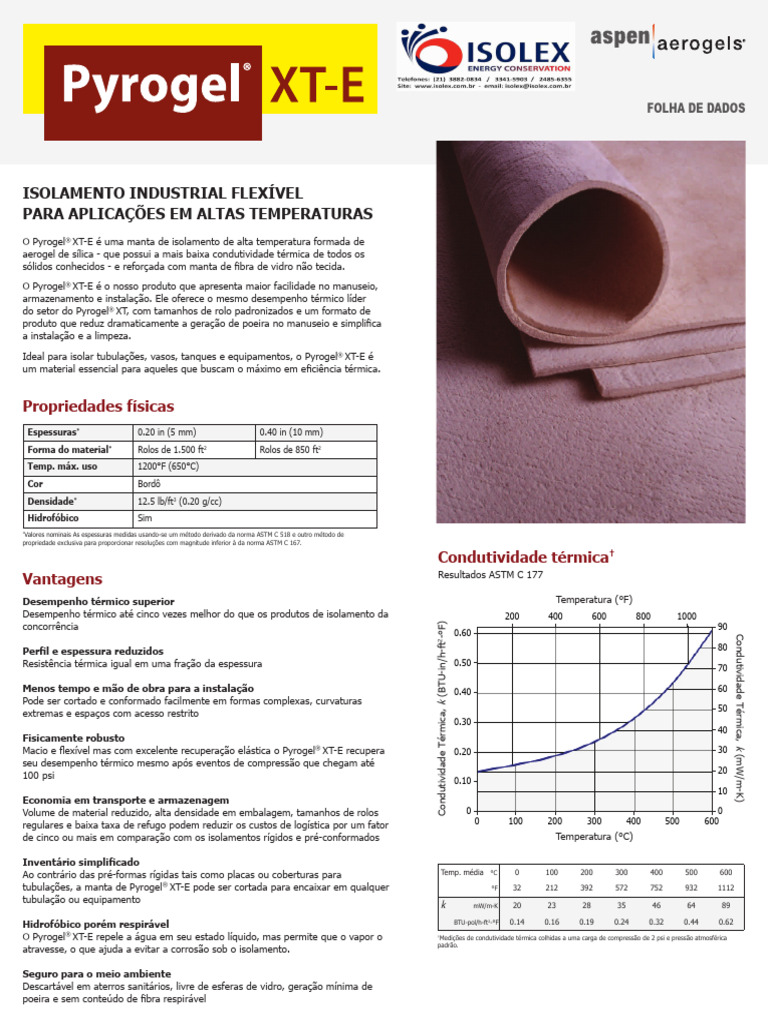 CATALOGO DE ISOLAMENTO TÉRMICO Pyrogel - XT | PDF | Condutividade ...