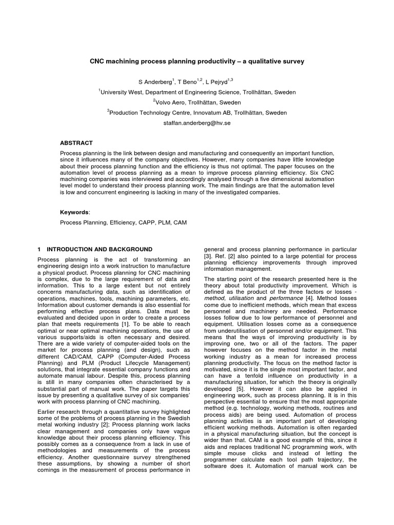 CNC Machining Process Planning Productivity | PDF | Product Lifecycle ...