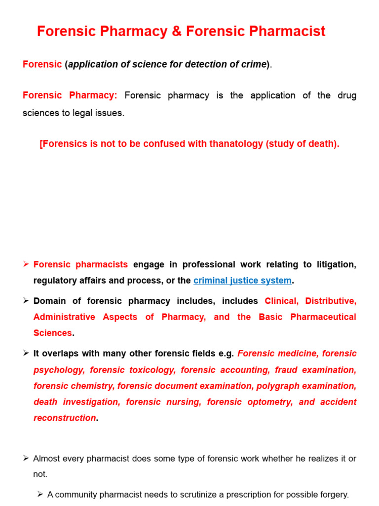 Forensic Pharmacy: Roles and Responsibilities | PDF | Pharmacy | Pharmacist