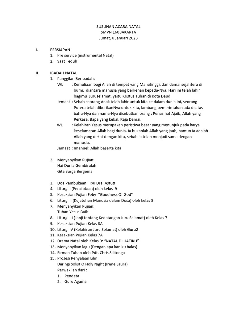 Susunan Acara Natal SMPN 160 Jakarta | PDF | Agama & Spiritualitas
