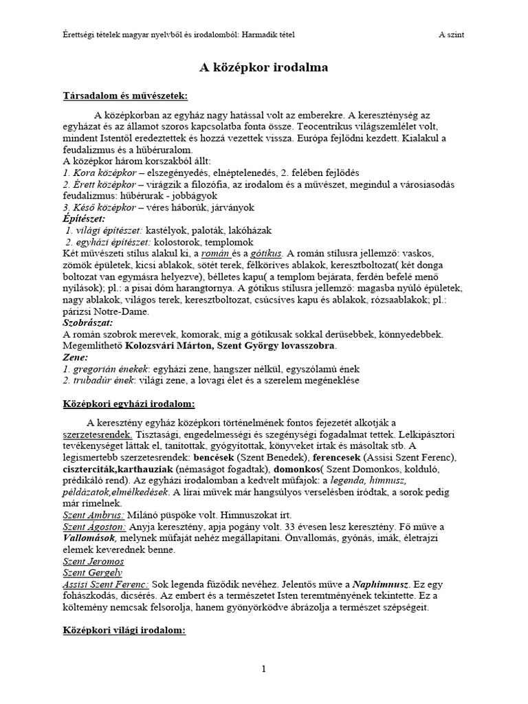 A Középkor Irodalma + A Nyelvcsaládok, A Magyar Nyelv Fejlődése És Eredete | PDF