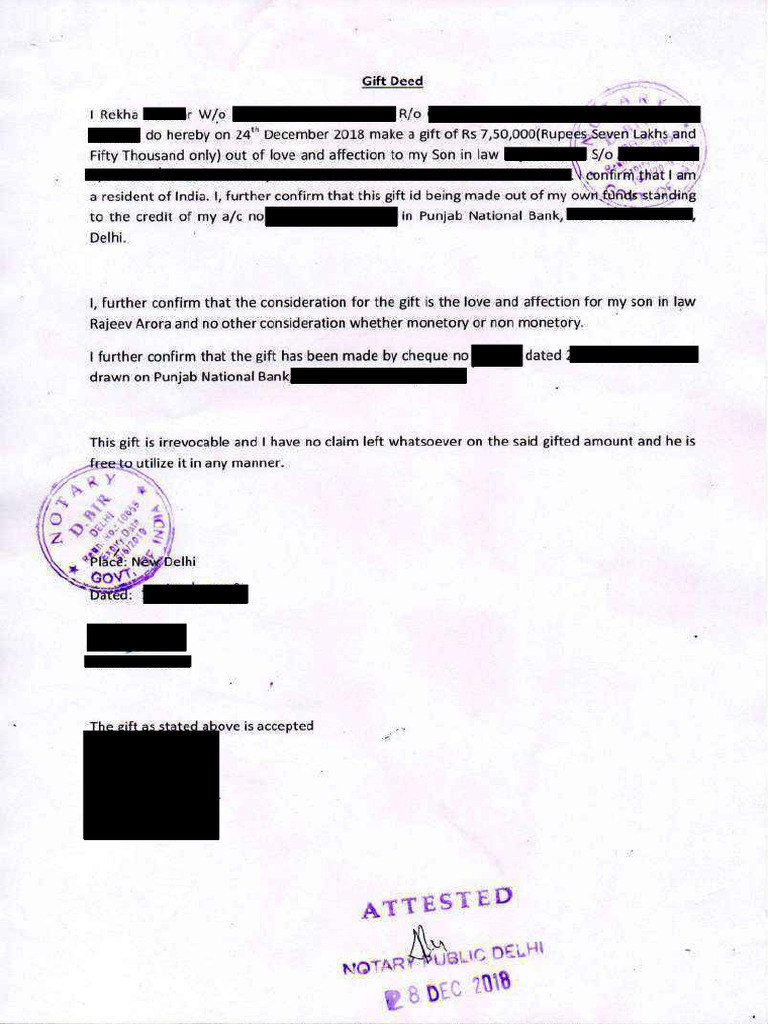 Gift Deed Format - Redacted | PDF