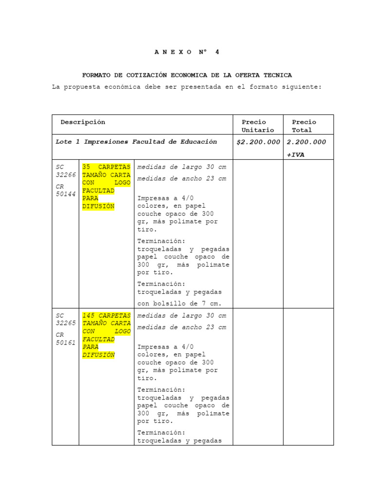 A N E X O N°4 Servicio de Impresiones - IMP - FEYSER | PDF | Papel | Impresión