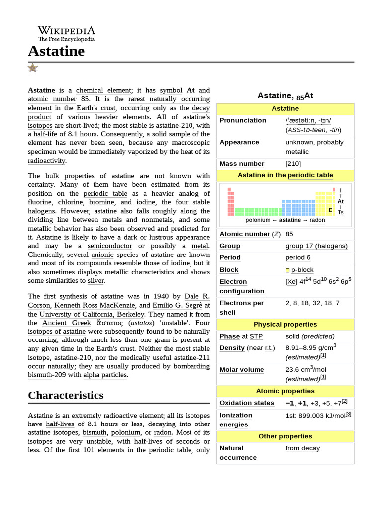 Astatine | PDF | Nuclear Chemistry | Materials