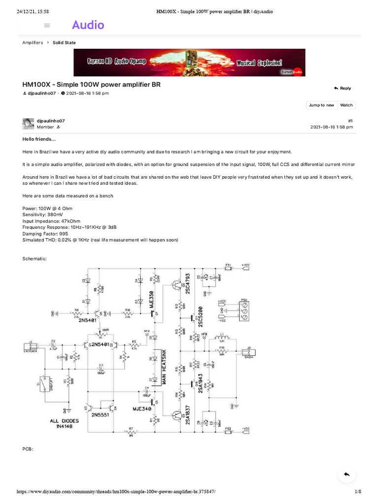 HM100X - Simple 100W power amplifier BR _ diyAudio | PDF | Amplifier | Electronic Filter