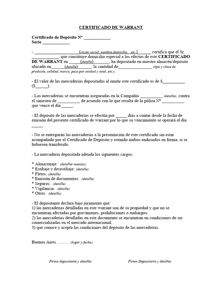 Certificado de Warrant | PDF