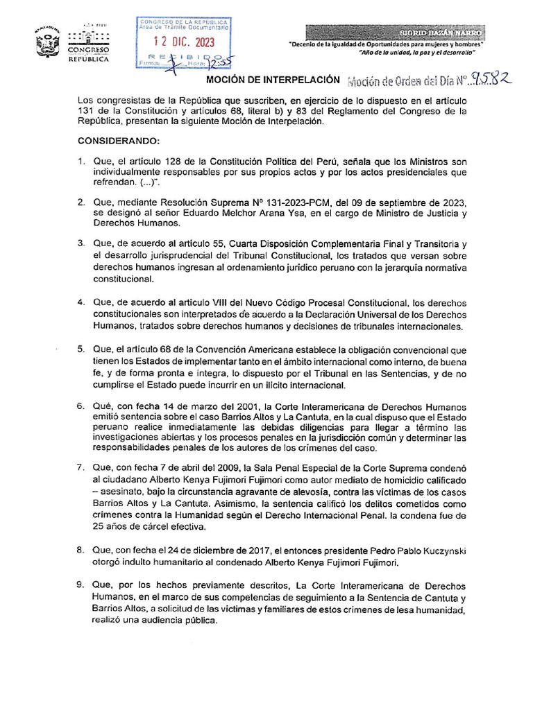 Moción De Interpelación Contra Ministro De Justicia Pdf 7906