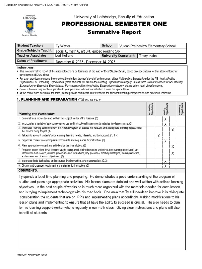 Ps I Summative Report Ty Wetter | PDF | Teachers | Lesson Plan