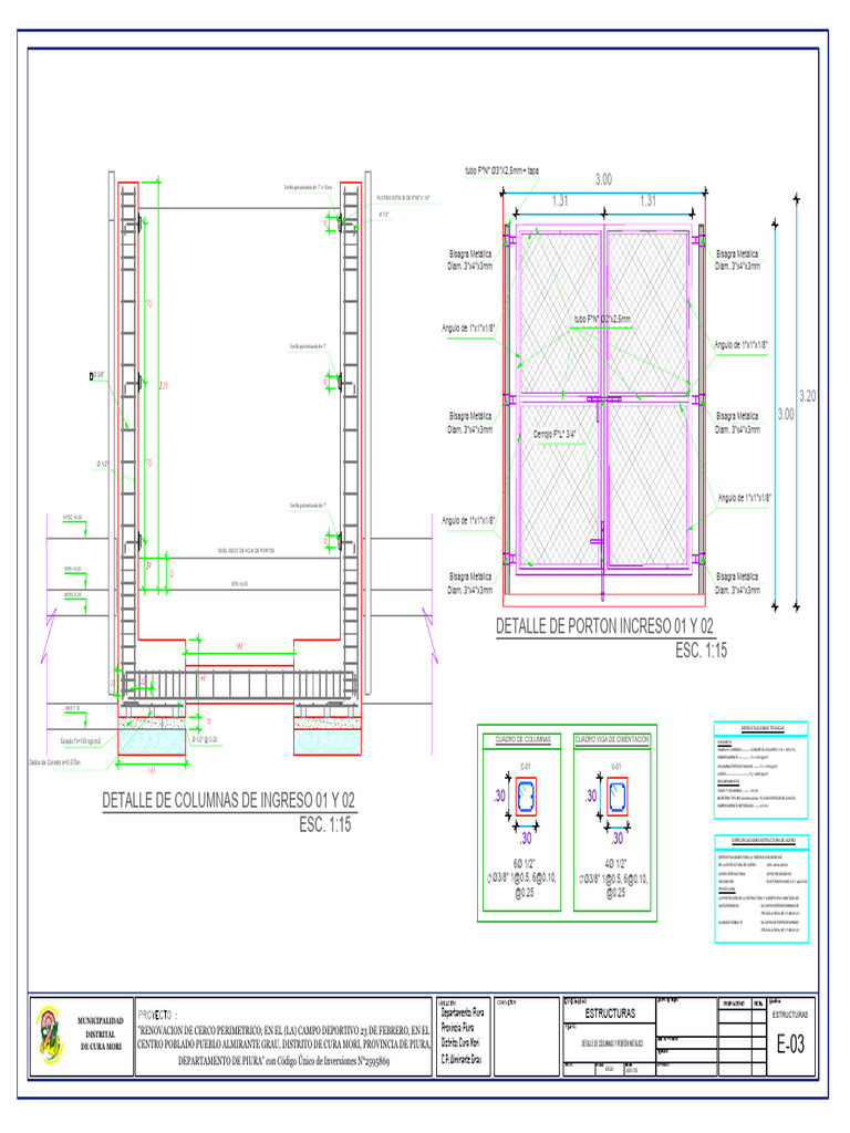 Estadio Almirante Grau Final-E03 | PDF | Ingeniería mecánica | Materiales de construcción