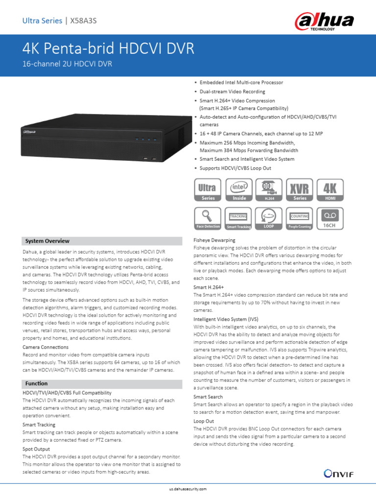 Datasheet 16ch 4K HDCVI DVR X58A3S v001 017 | Download Free PDF | Digital Video Recorder | Hdmi