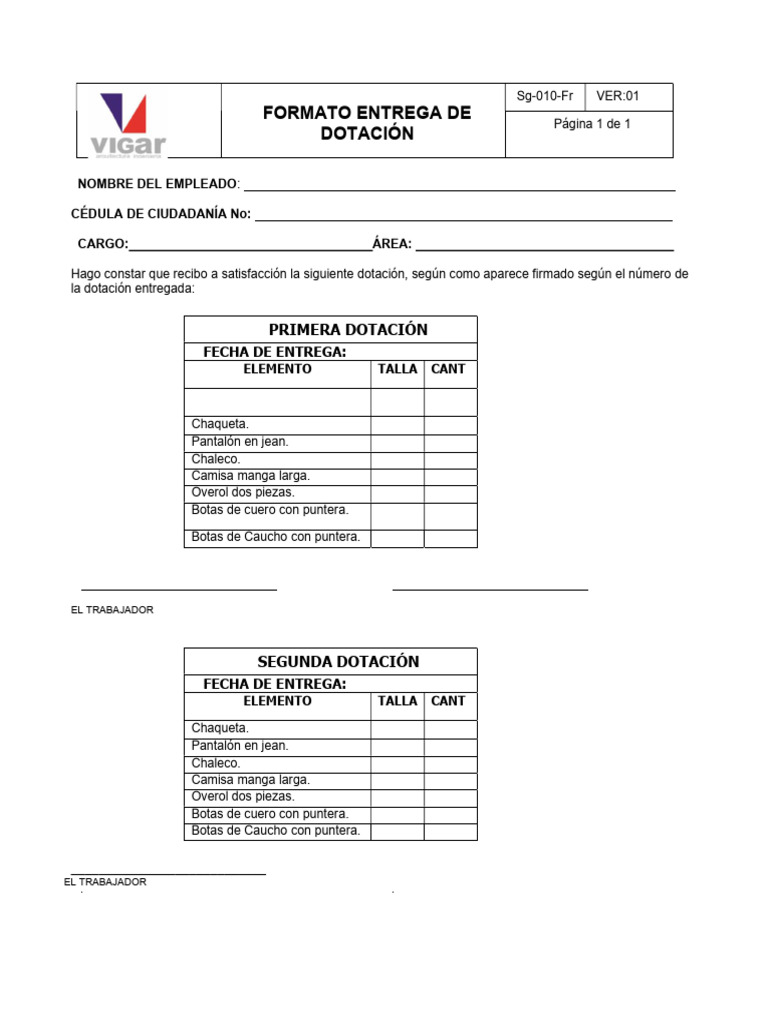Formato de Dotación | PDF