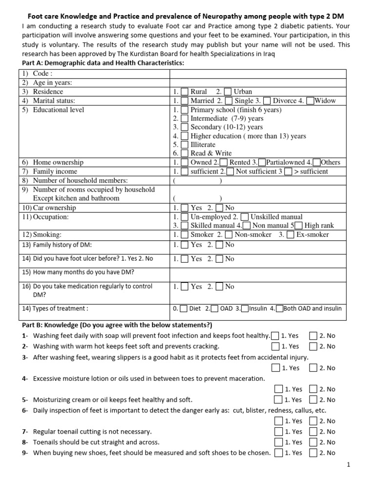 Neuropathy Questionnaire | PDF | Foot | Peripheral Neuropathy