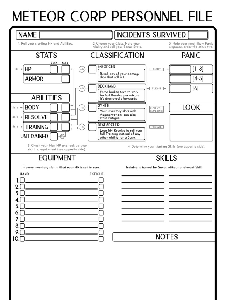 Meteor 0 6 Character Sheet Printer Friendly | PDF | Equipment