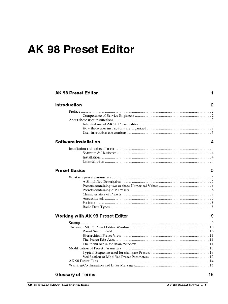 AK 98 Preset Editor User Instructions | PDF | Menu (Computing) | Computer File