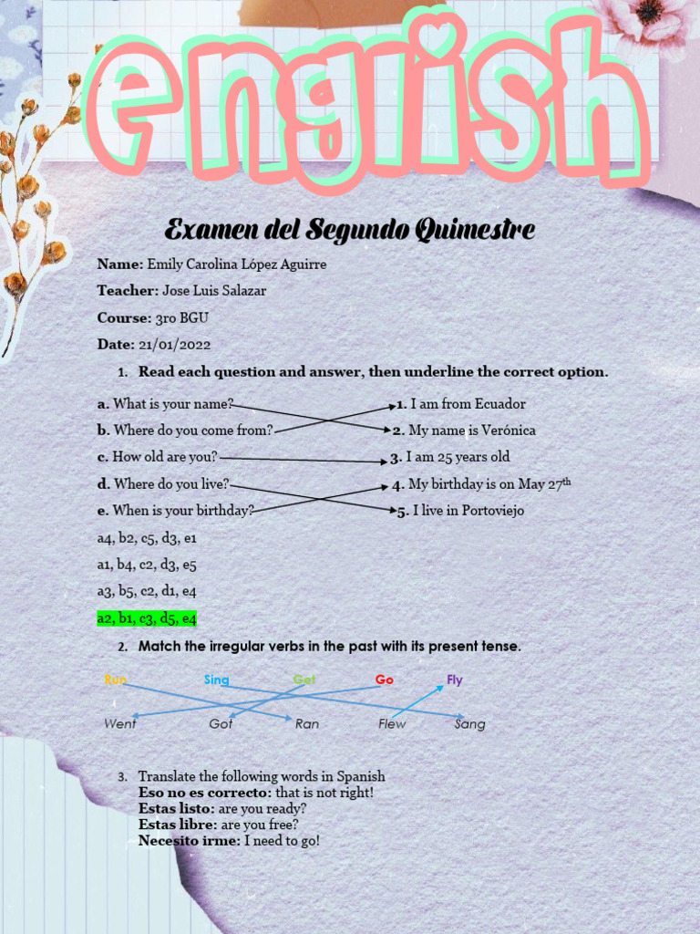 English Examen Del Segundo- Emily Lopez | PDF | Abstract Strategy Games ...