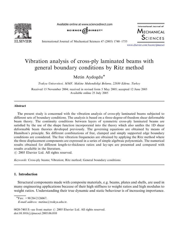 Vibration Analysis of Cross-Ply Laminated Beams With General Boundary Conditions by Ritz Method ...