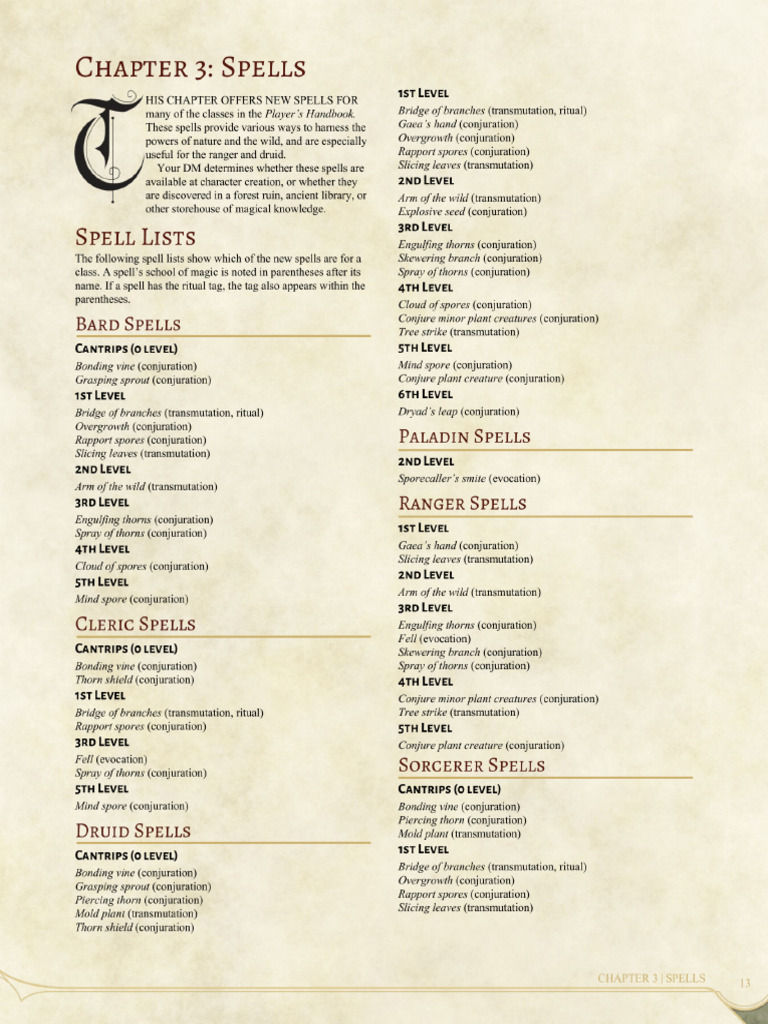 Sprouting Chaos Player's Companion Spells | PDF