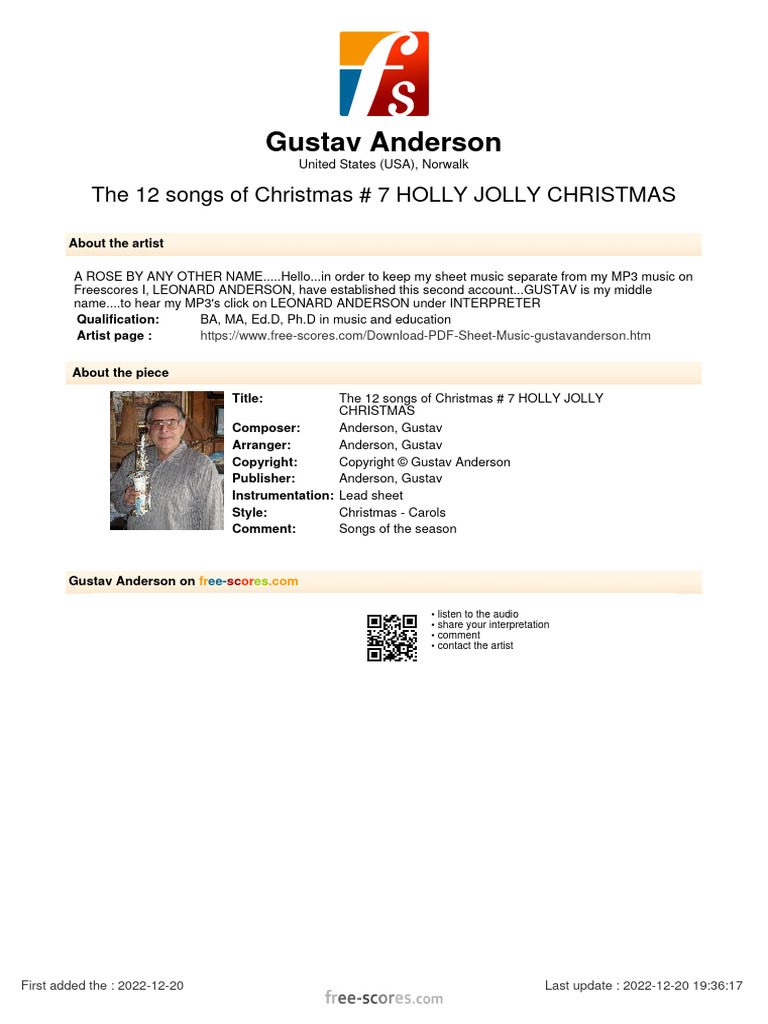 Anderson Gustav The Songs Christmas Holly Jolly Christmas 193729 | PDF ...