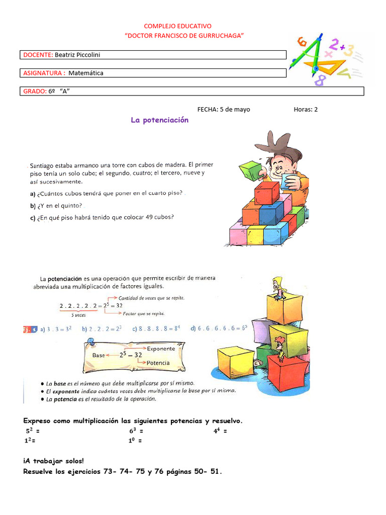 matematica 6 potenciación | PDF | Exponenciación | Números