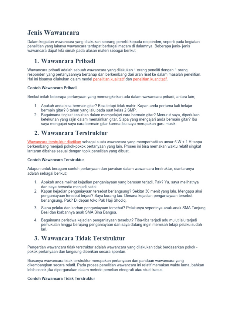 Jenis Wawancara | PDF