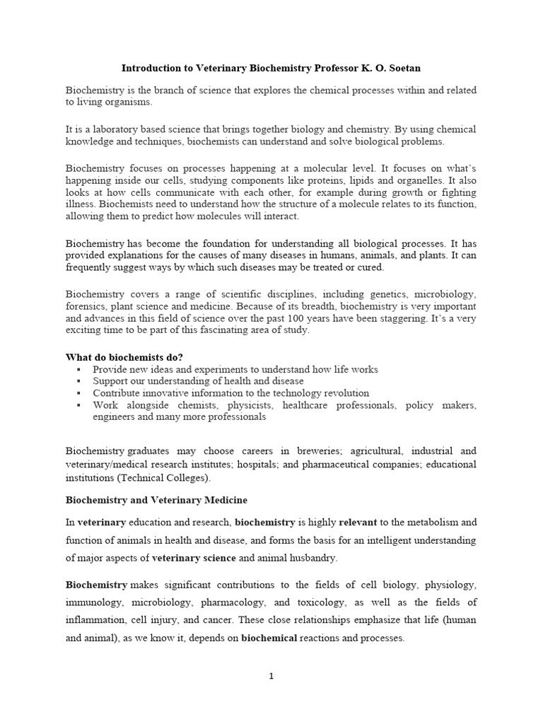 Relevance of Biochemistry To Veterinary Medicine | PDF | Biochemistry ...