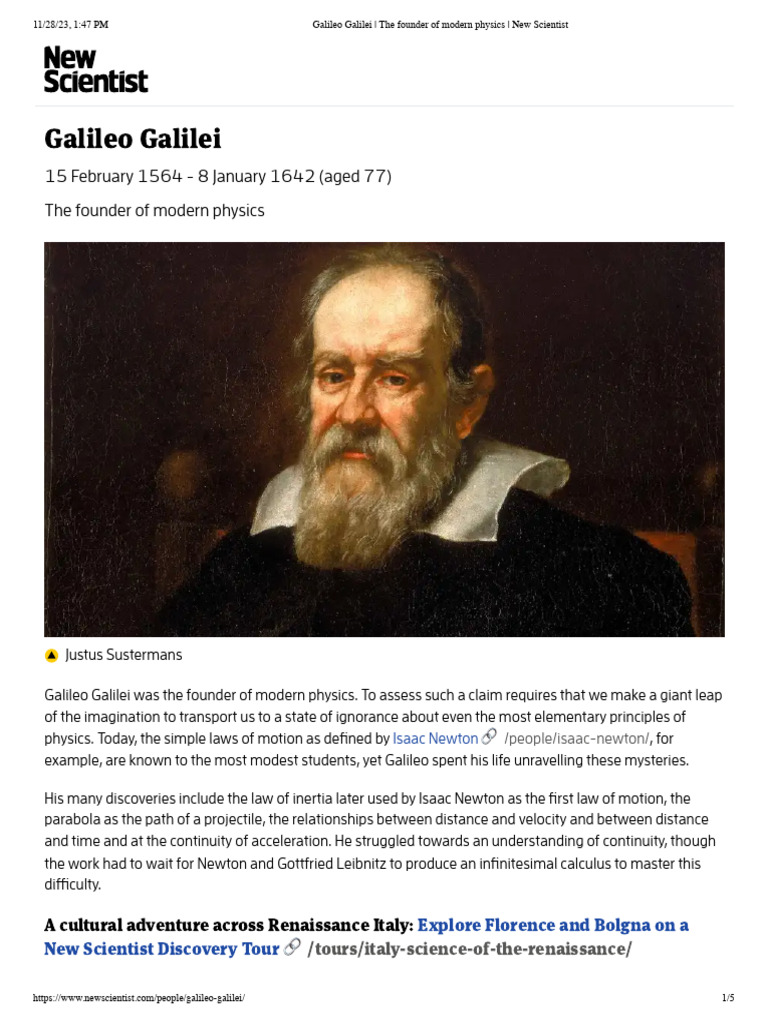 Galileo Galilei - The Founder of Modern Physics - New Scientist | PDF ...