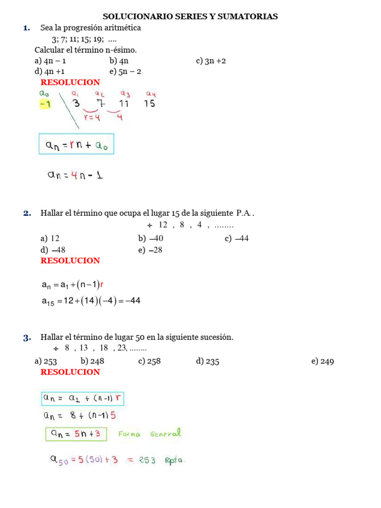 Solucionario de Series y Sumatorias | PDF | Matemáticas | Análisis matemático