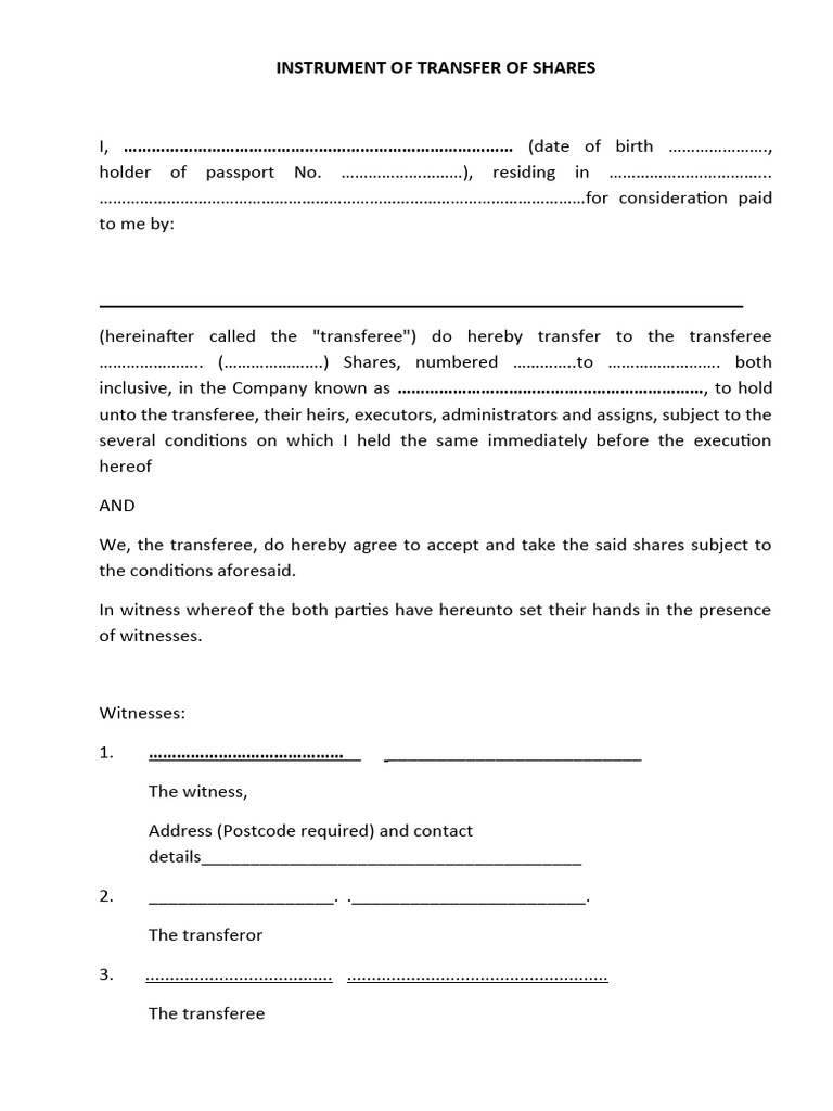 Instrument of Transfer of Shares | PDF