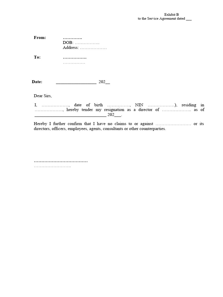 Resignation of Director (Blank) | PDF