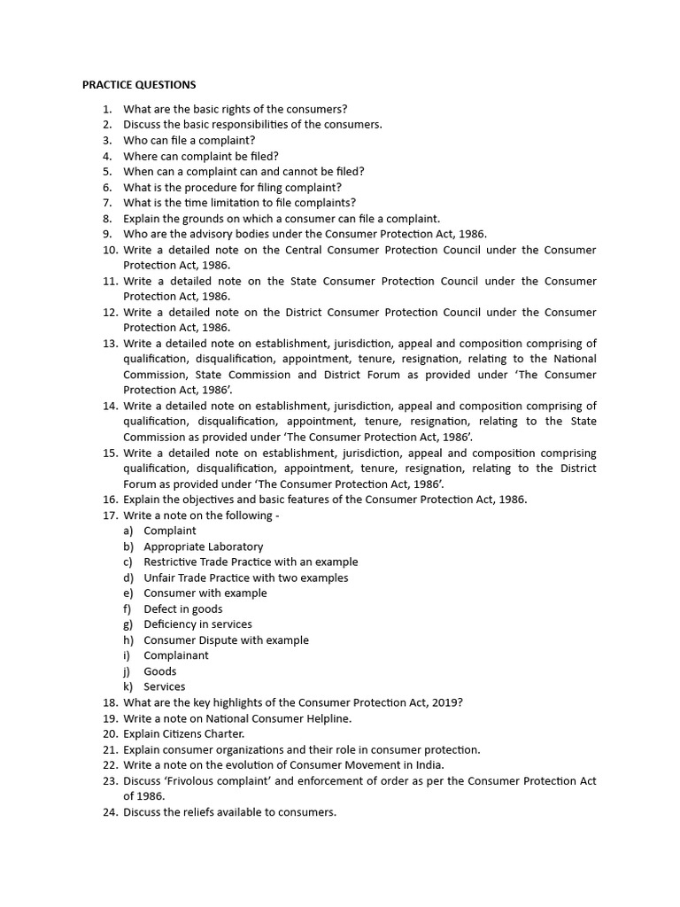 Consumer Protection Practice Questions | PDF | Consumer Protection ...