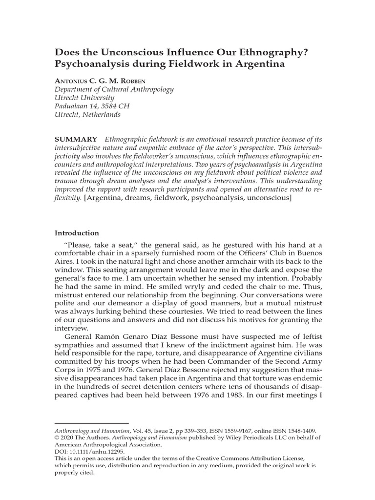 Anthropology and Humanism - 2020 - Robben - Does The Unconscious ...