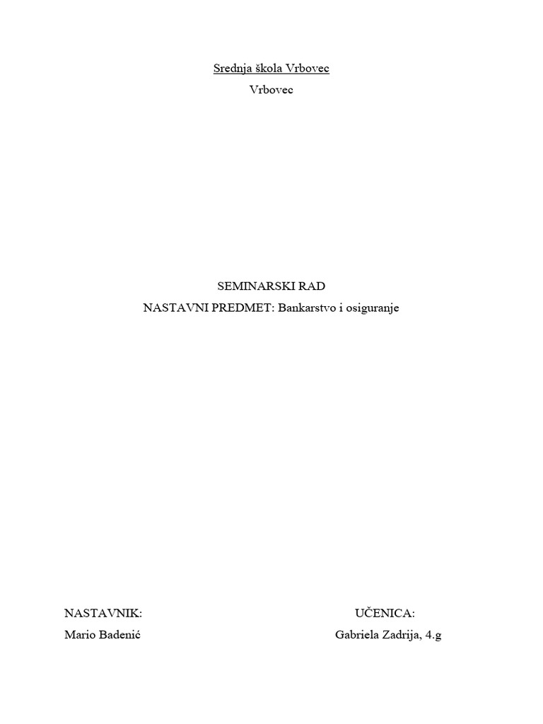 Seminarski Bankarstvo | PDF