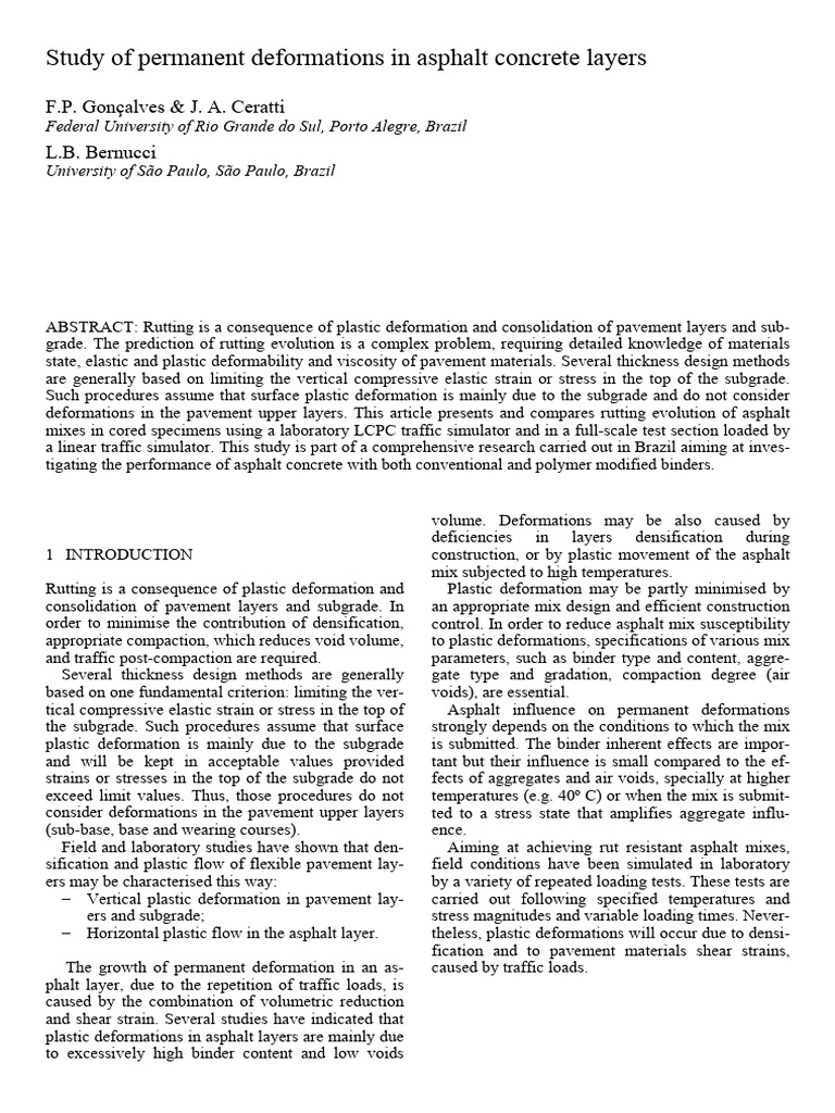 Study of Permanent Deformations in Asphalt Concrete Layers | PDF ...