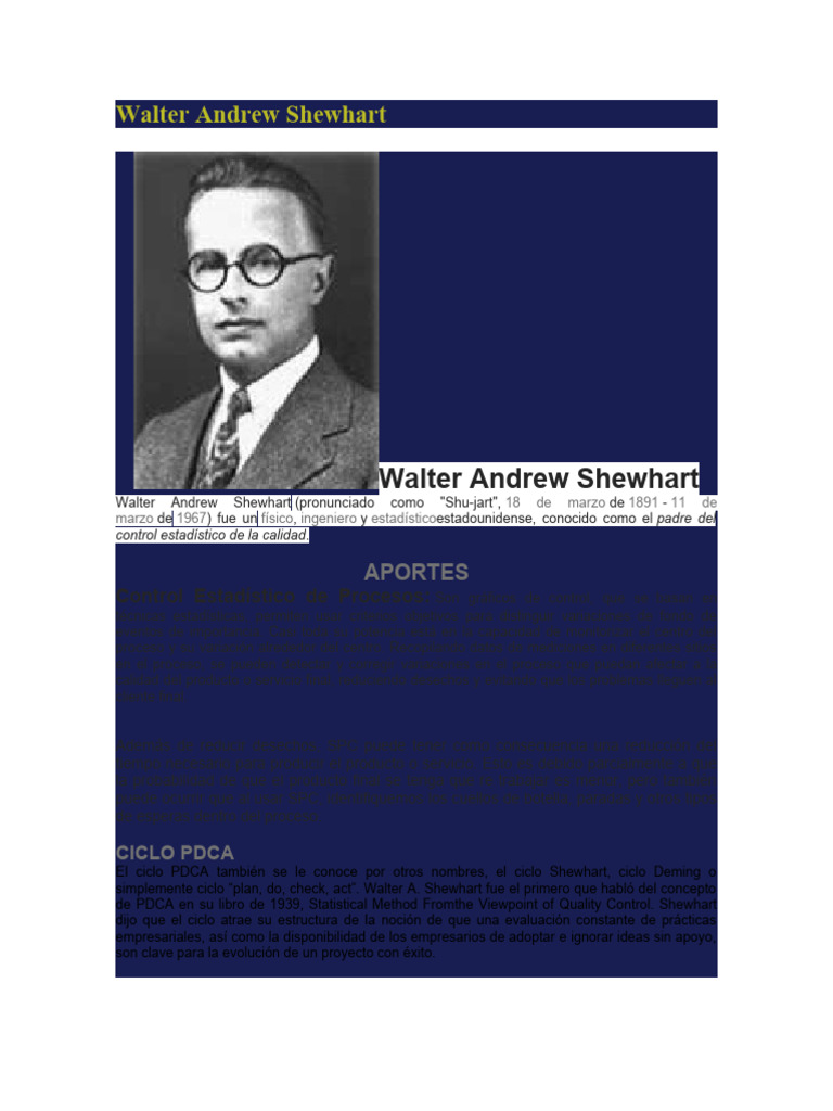 Walter Andrew Shewhart | PDF | Calidad | Ciencia de sistemas